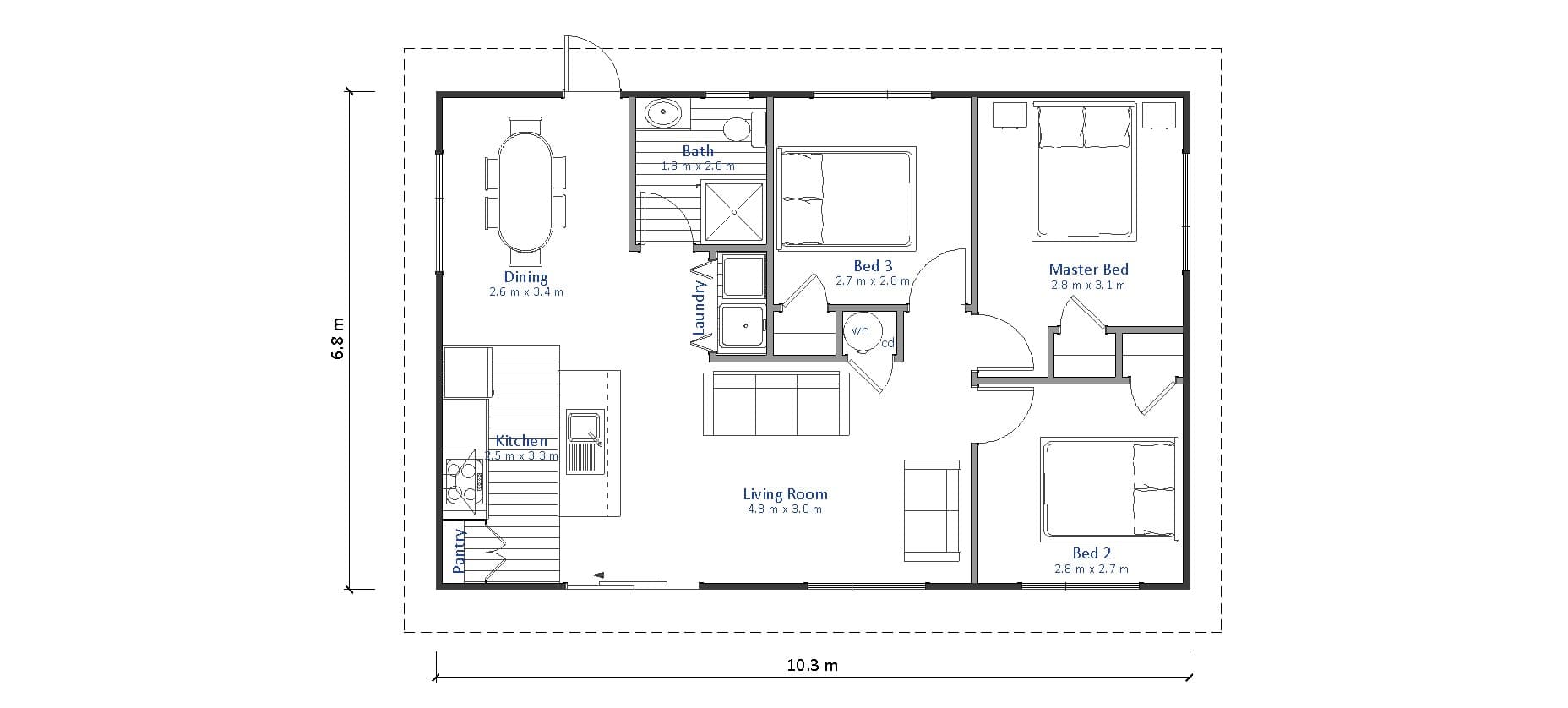 Motu 3 Bedroom 1 Bathroom Small House Plan | Latitude Homes